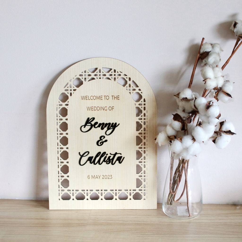 Boho Wedding Welcome Signage (Rattan)with 3D Pop-Out Names – Kraftology